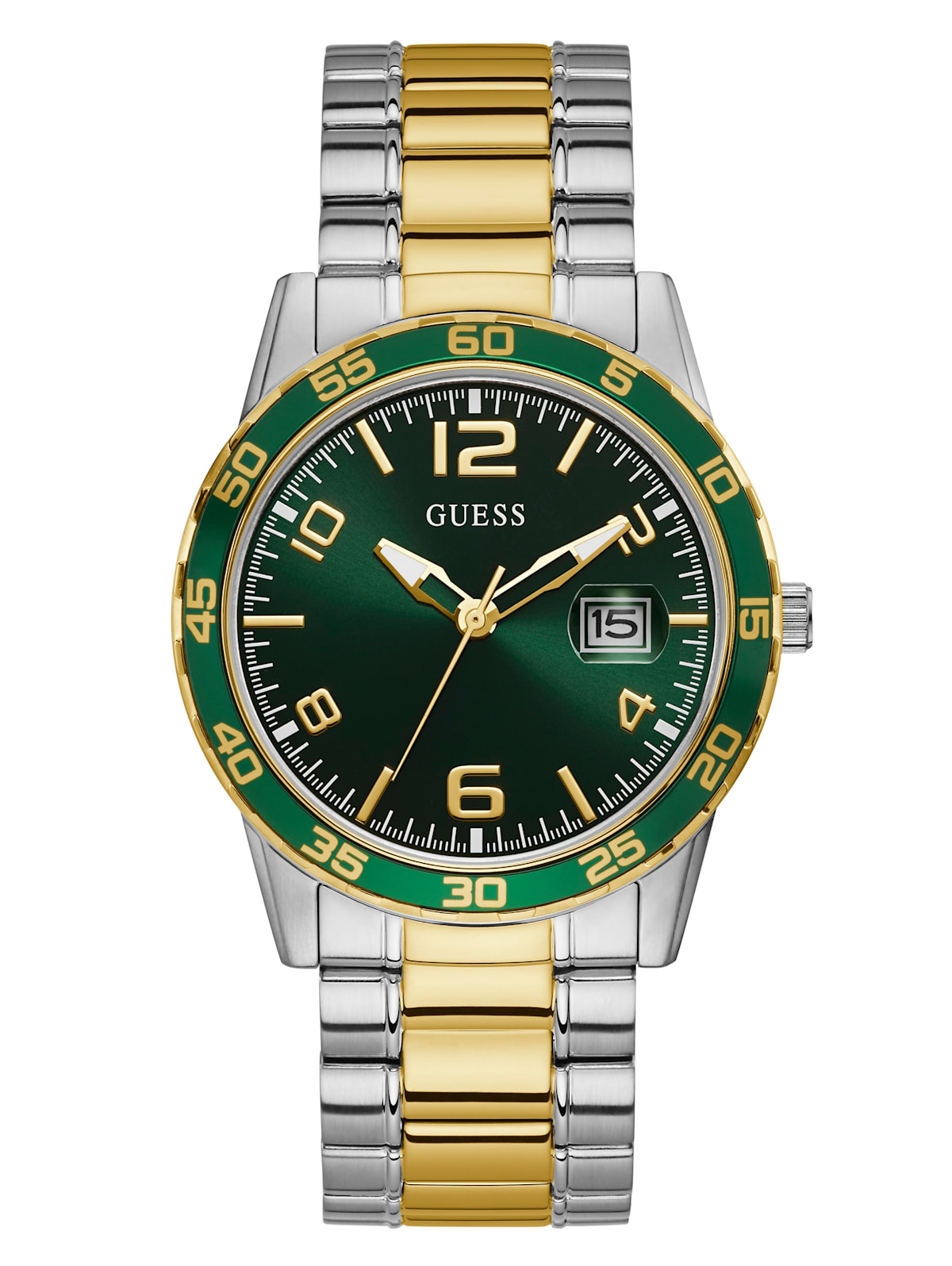 GUESS Men's Two-Tone Green Dial Multifunction Watch 44mm Reviews All ...