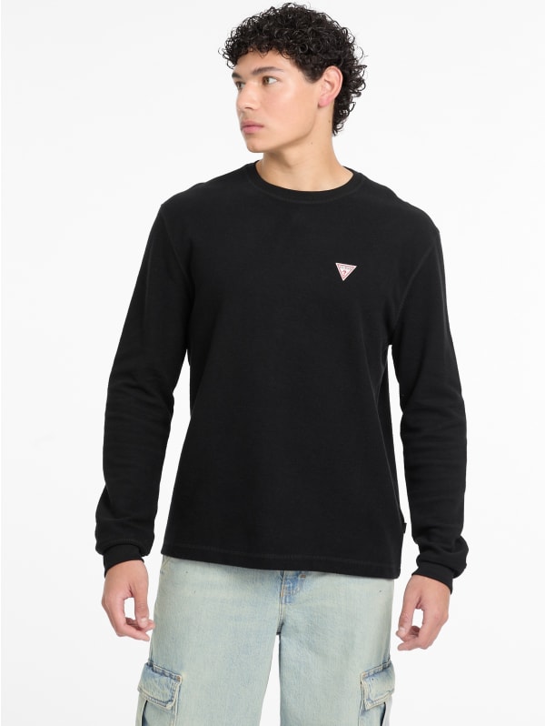 Waffle-Knit Mini Triangle Long-Sleeve Tee | GUESS Waffle-Knit Mini Triangle Long-Sleeve Tee | GUESS