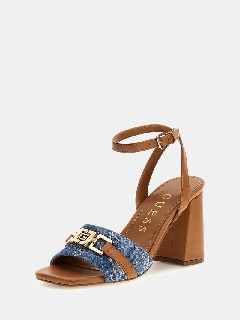 GUESS® Grato suede-denim blend sandal Women