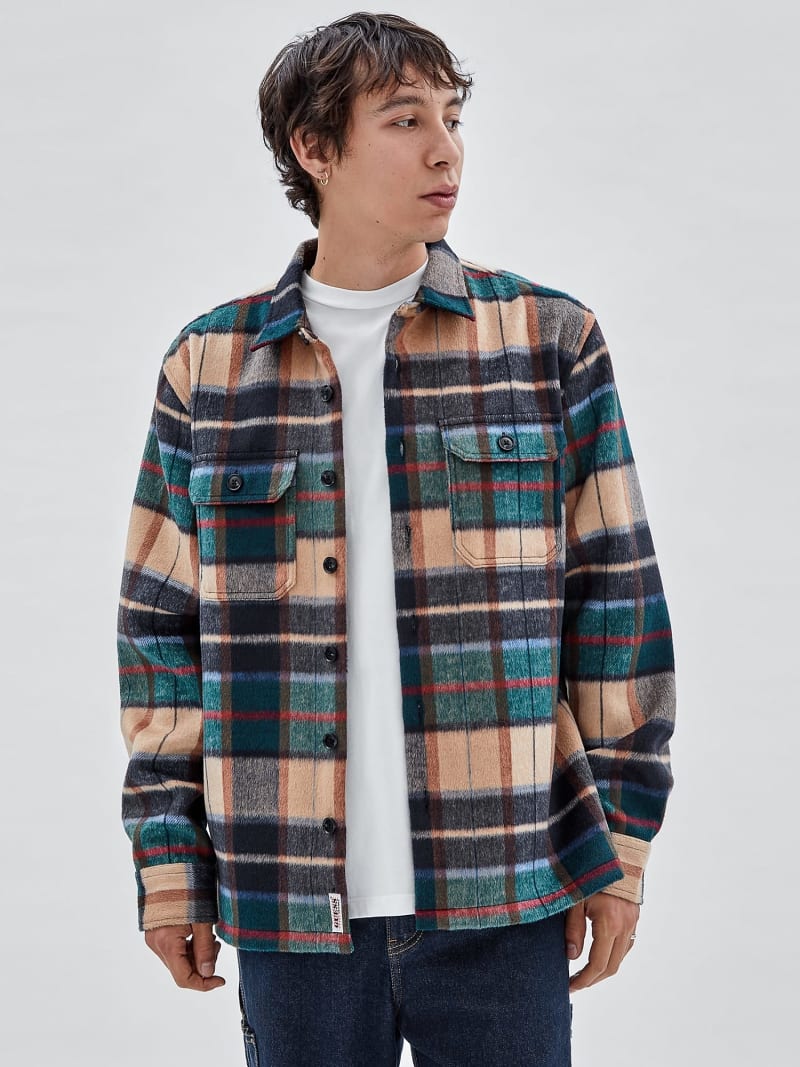 GUESS® Checked wool blend shirt jacket