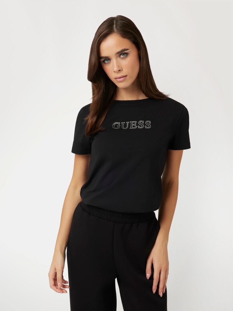 GUESS® Camiseta con logo de strass Mujer