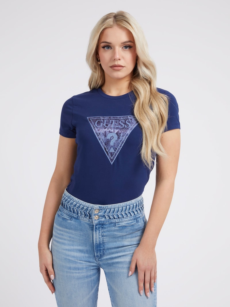 GUESS® Rhinestones tiangle logo t-shirt Women