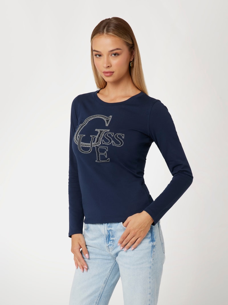 GUESS® Camiseta logotipo frontal tachuelas Mujer
