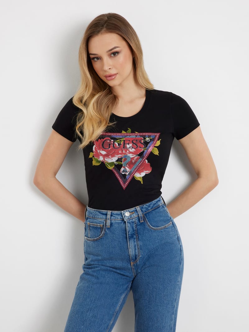 GUESS® Camiseta elástica con logotipo floral