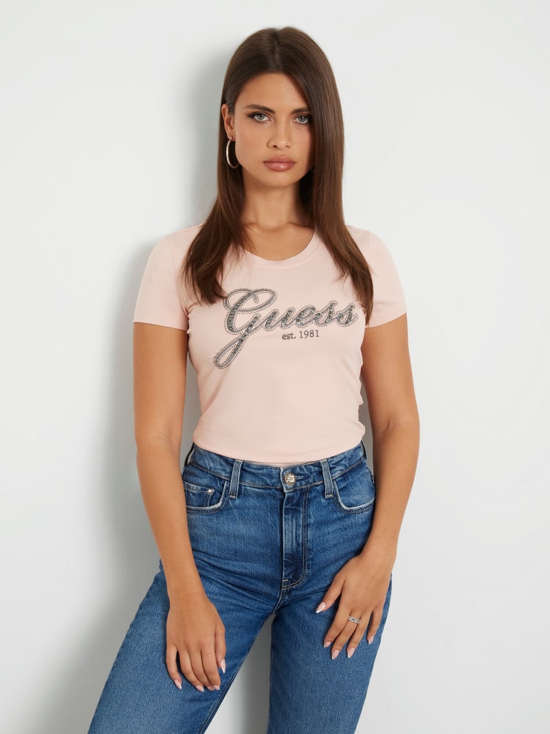 GUESS® T-shirt stretch logo frontal strass