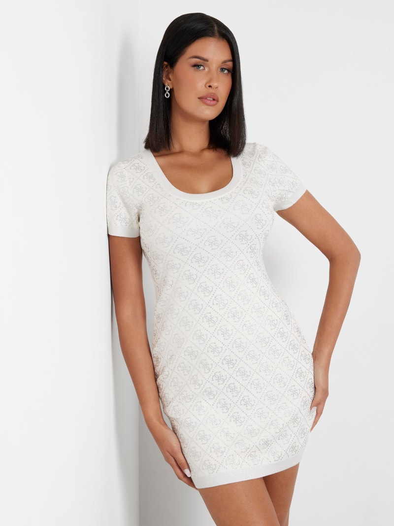 GUESS® Sukienka mini z logo 4G i cyrkoniami Kobieta