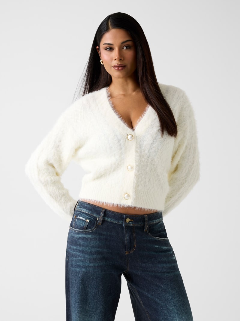 GUESS® Fuzzy cable-knit cardigan Women