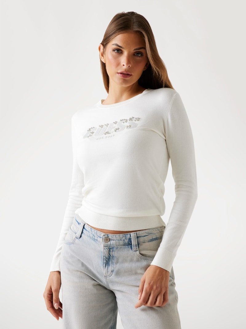 GUESS® Rhinestone front logo sweater Women