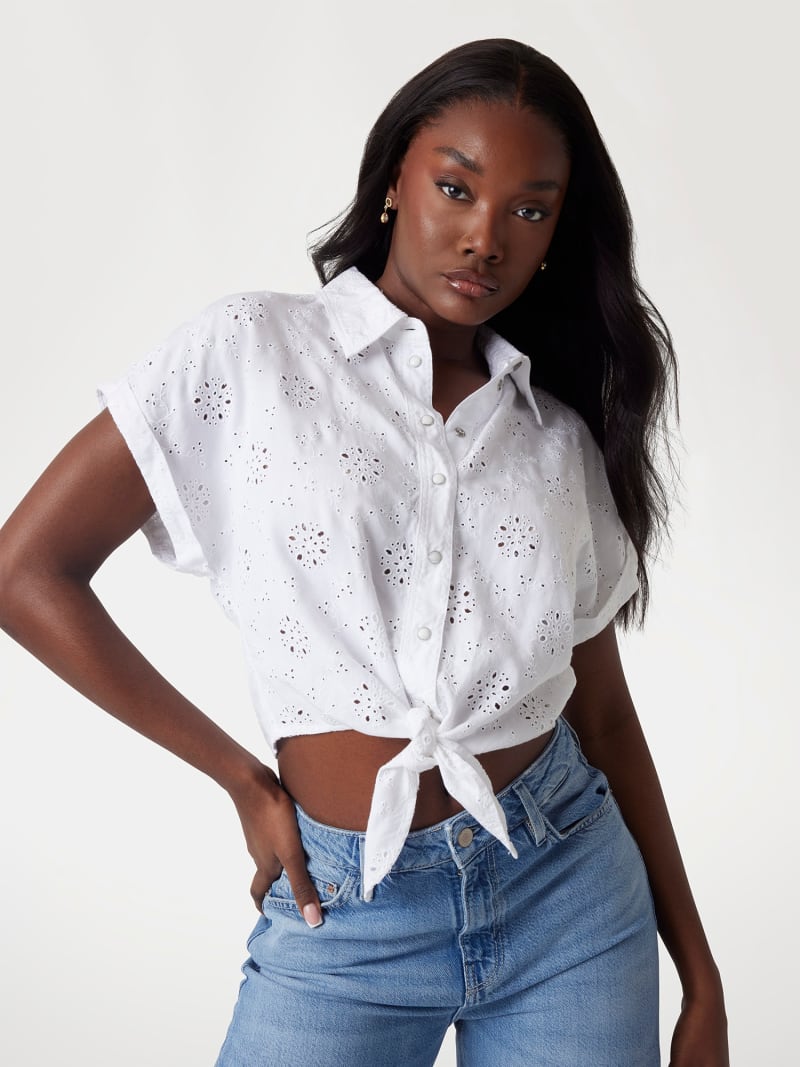 GUESS® Camicia cropped con pizzo inglese Donna