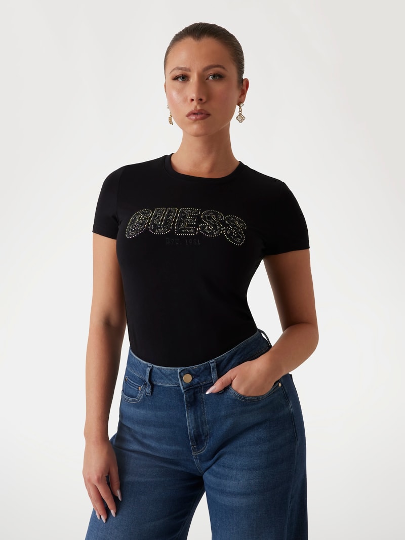 GUESS® T-shirt z logo fason slim Kobieta