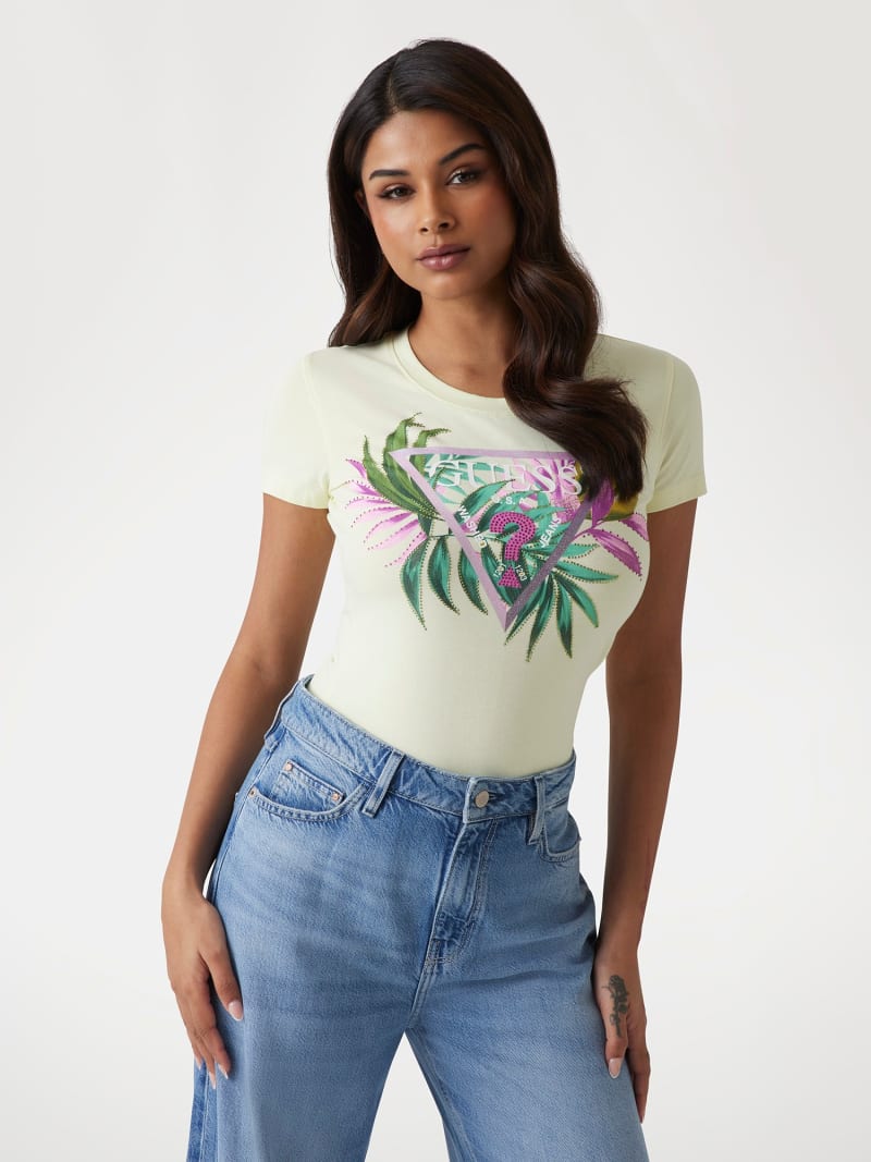 GUESS® T-shirt z trójkątnym logo fason slim Kobieta