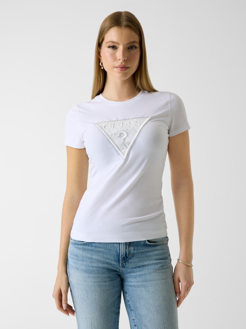 GUESS® Camiseta con logo de triángulo de encaje Mujer