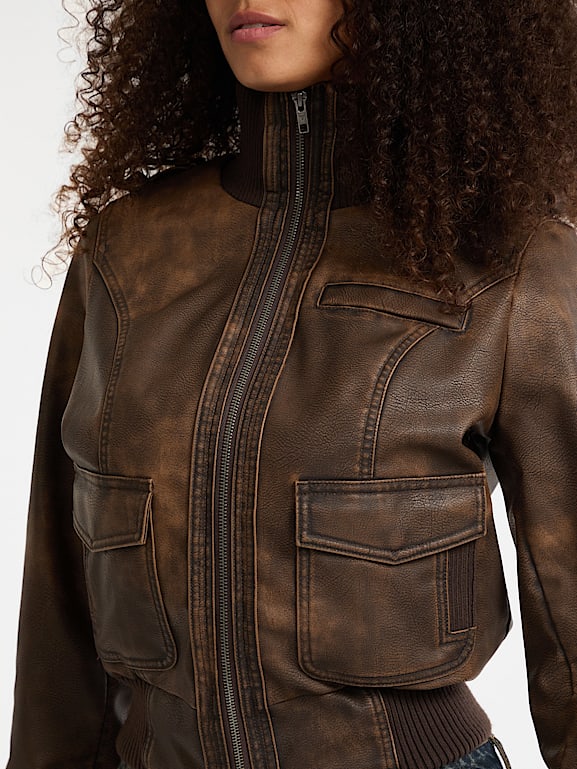 brown leather aviator jacket womens
