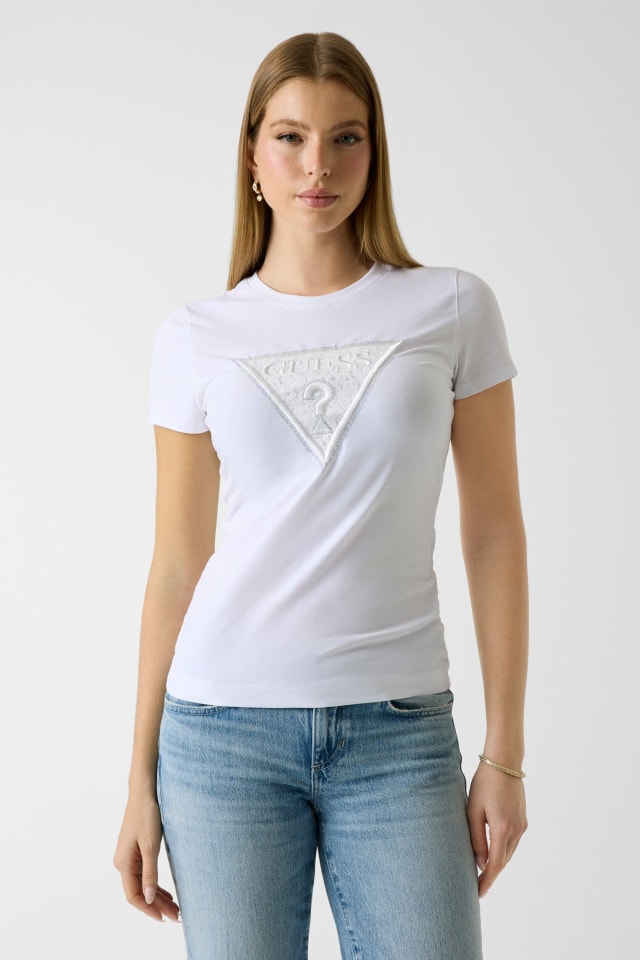 GUESS® Camiseta con logo de triángulo de encaje Mujer