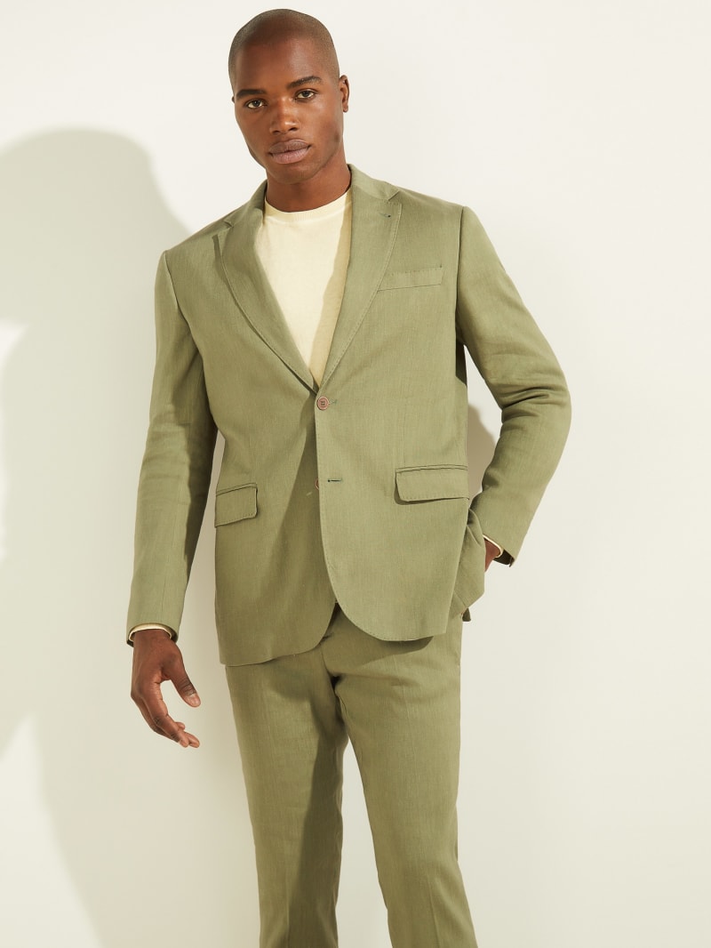 Linen-Blend Single Breasted Blazer | GUESS Linen-Blend Single Breasted Blazer | GUESS