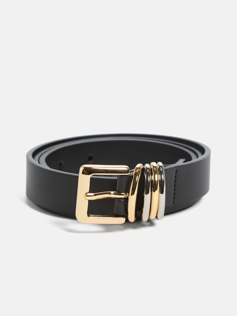 Two-Tone Metal Loops Faux-Leather Belt | GUESS Factory