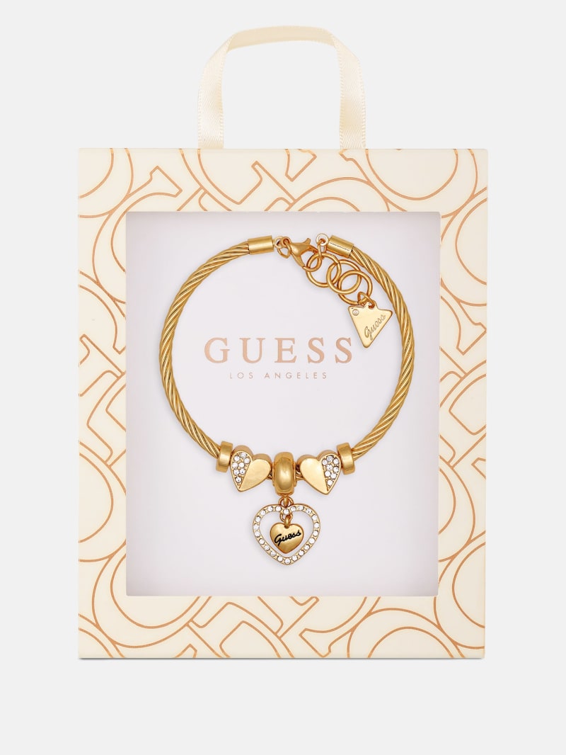 Boîte cadeau d'un bracelet à breloques de cœurs dorés | GUESS Factory Ca