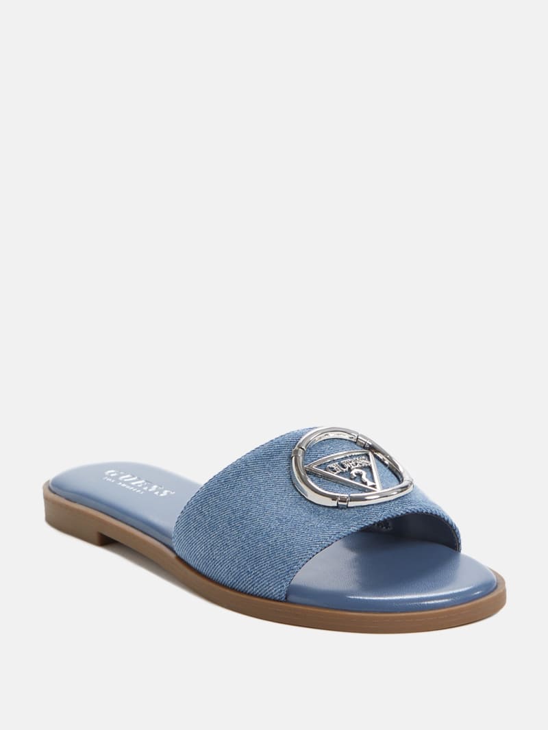 Magnify Denim Slide Sandals | GUESS Factory