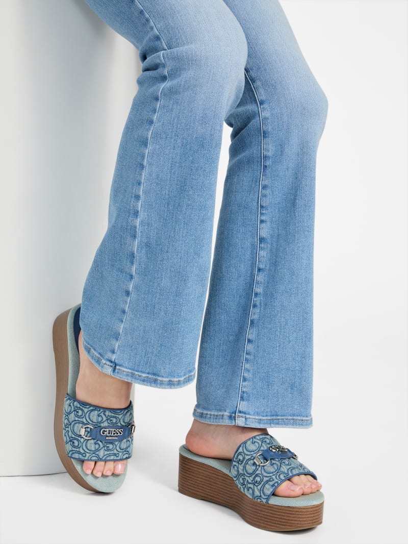 Matties Denim Wooden Platform Sandals | GUESS Factory