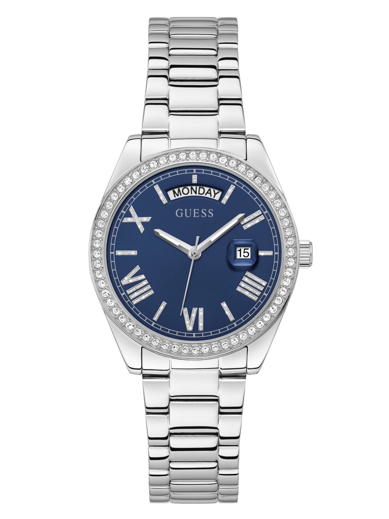 Silver Tone And Blue Analog Watch Guess