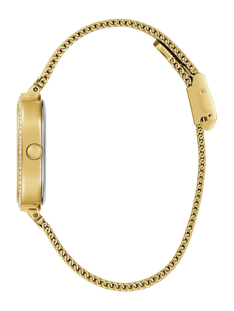 Burgundy and Gold-Tone Mesh Analog Watch | GUESS