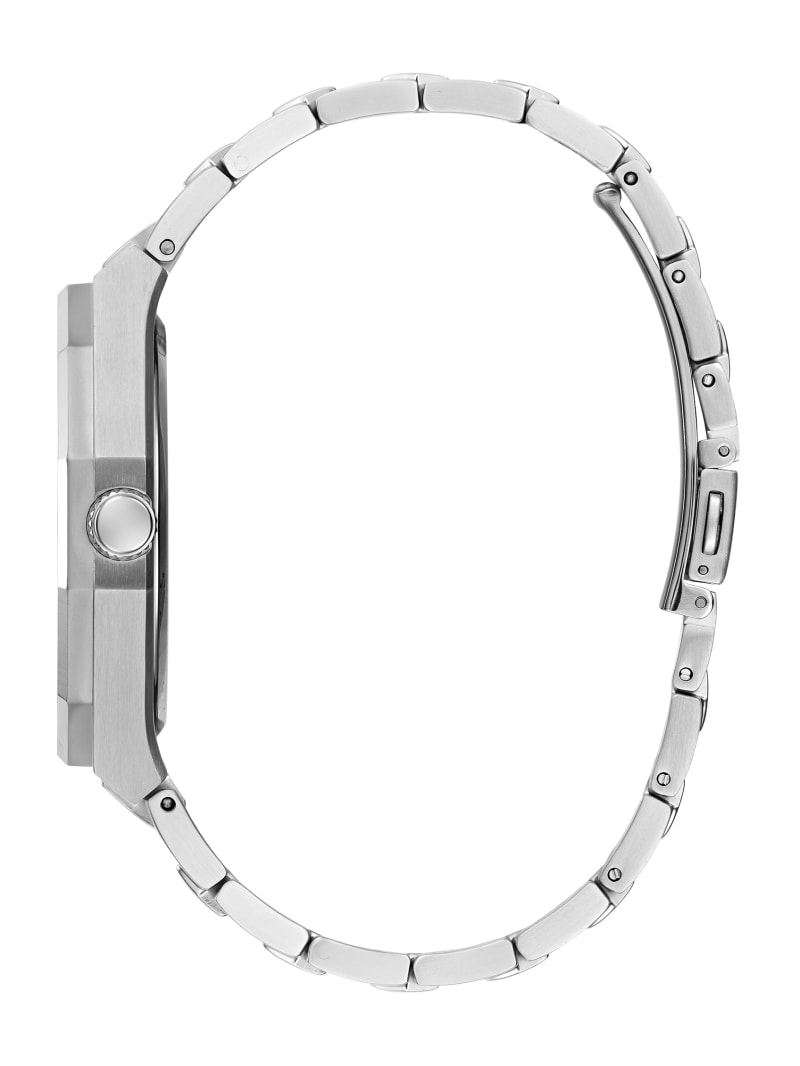 Silver Tone And Blue Octagonal Analog Watch Guess
