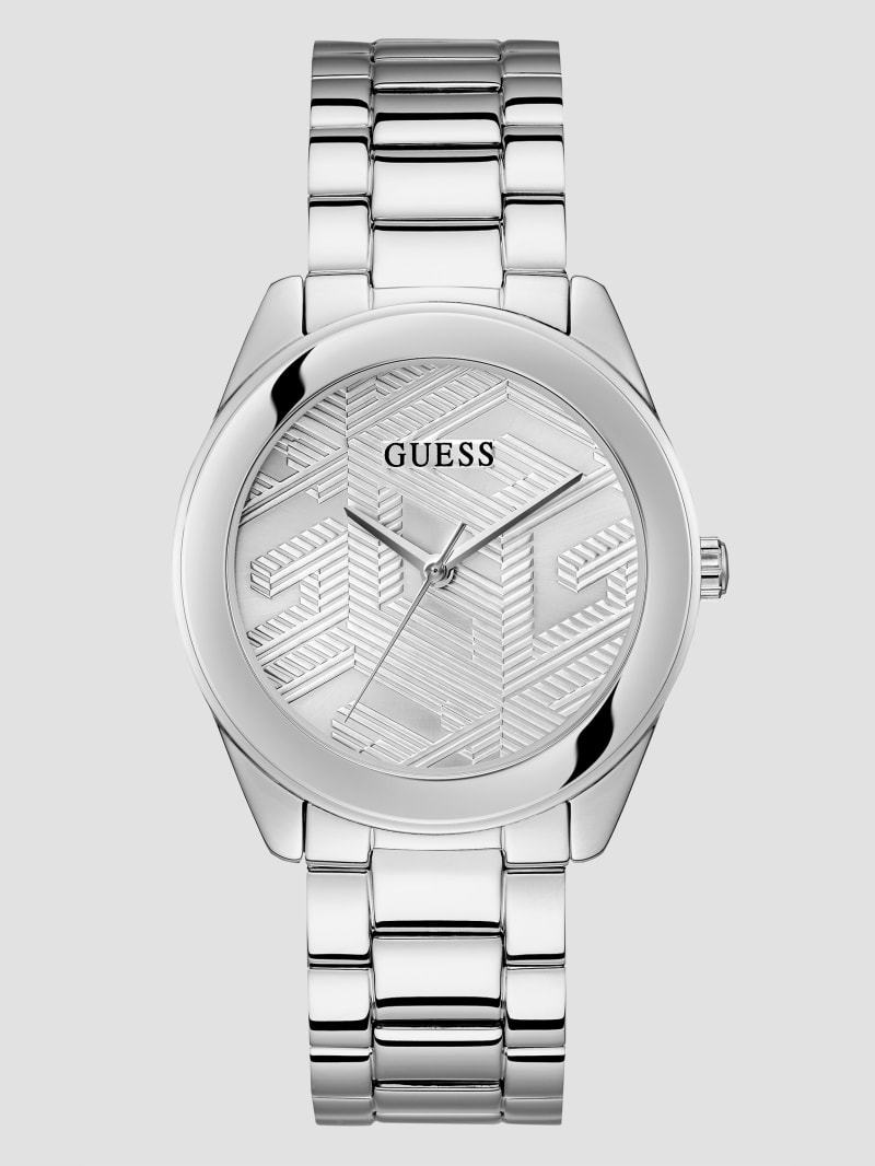 Silver-Tone Textured G-Cube Analog Watch | GUESS