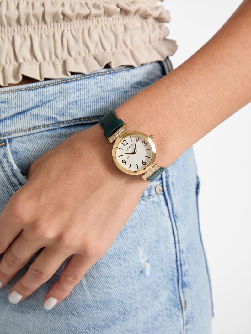 Gold-Tone and Leather Analog Watch | GUESS