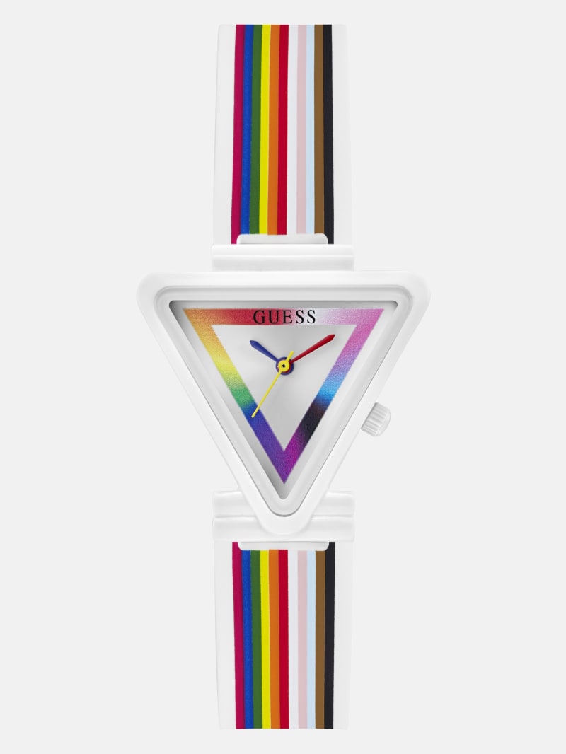 White and Rainbow Silicone Triangle Analog Watch | GUESS Factory