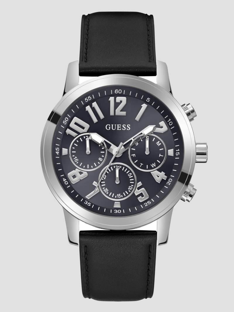 Silver-Tone Leather Multifunction Watch | GUESS