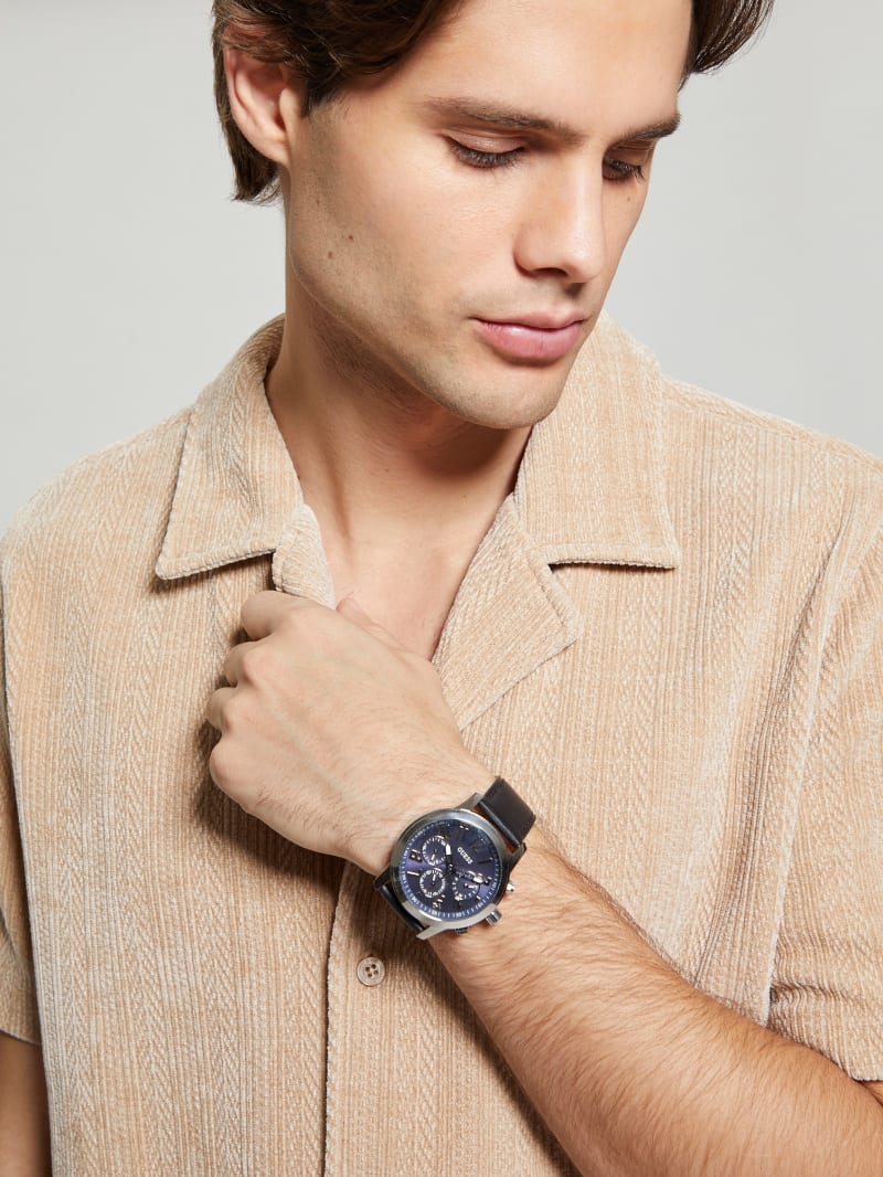 Silver-Tone Leather Multifunction Watch | GUESS