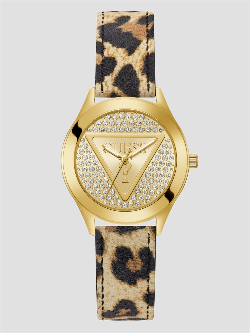 GUESS® Leopard and Gold-Tone Analog Logo Watch