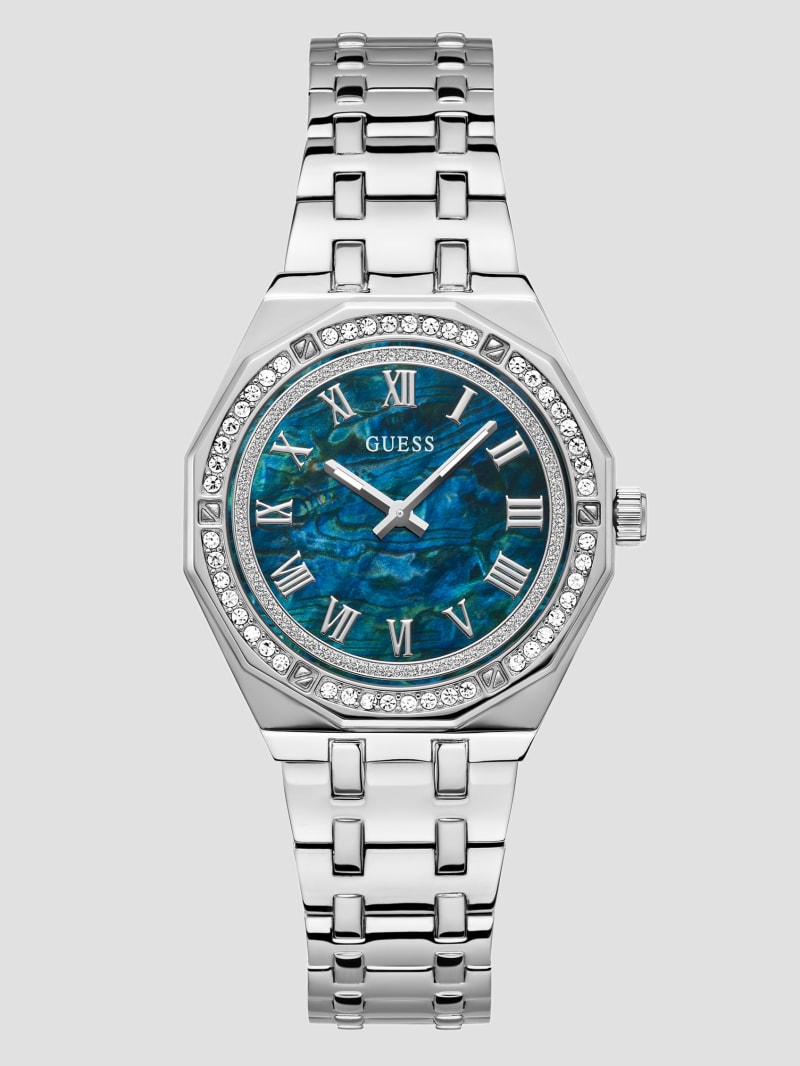 Silver Tone And Blue Analog Watch Guess