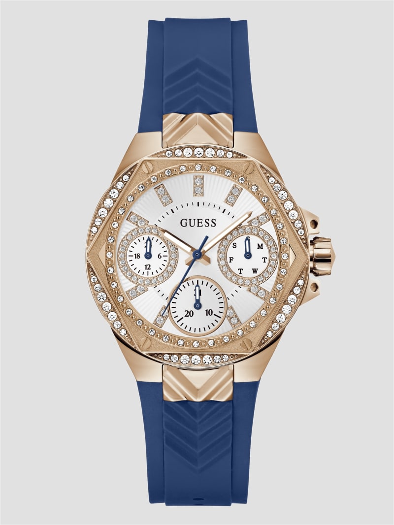 GUESS® Rose Gold-Tone and Blue Multifunction Watch