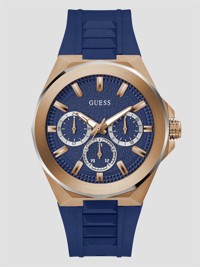 GUESS® Rose Gold-Tone and Blue Multifunction Watch