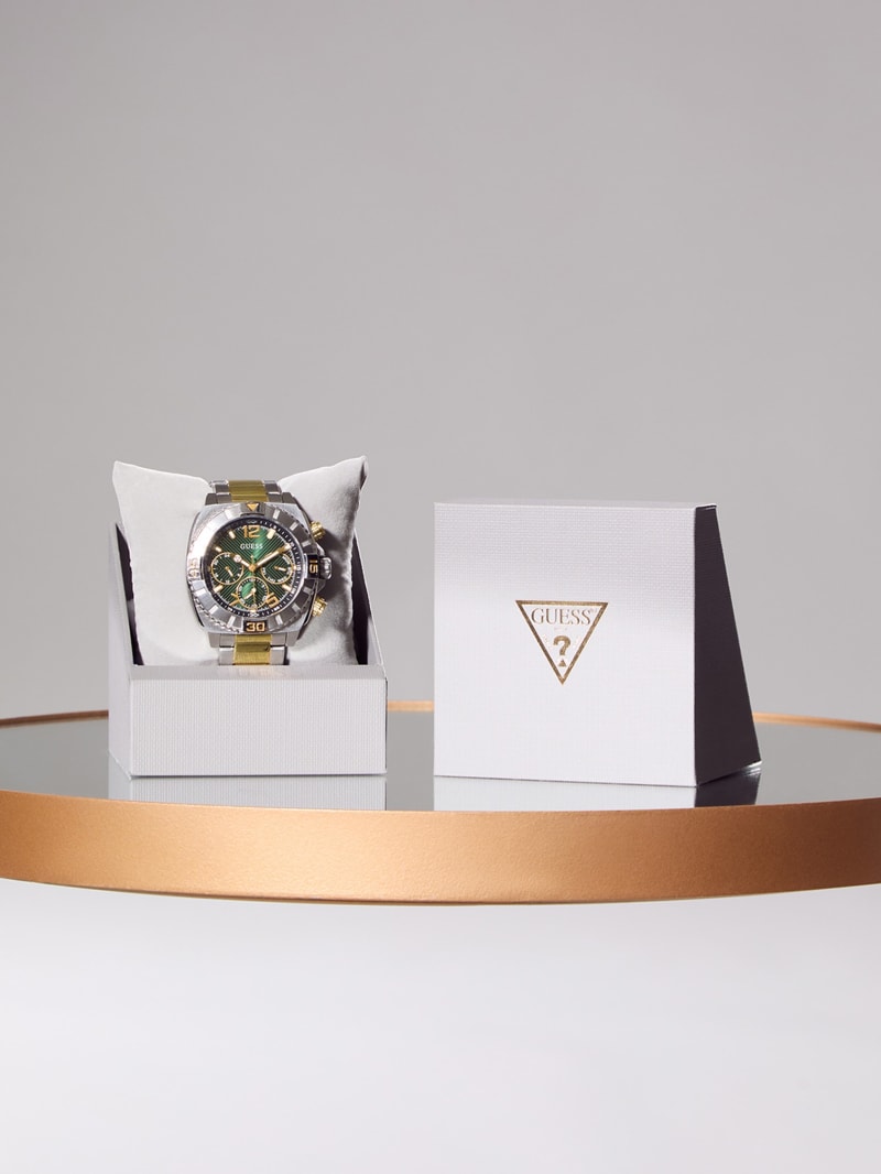Two-Tone Green Multifunction Watch | GUESS Canada