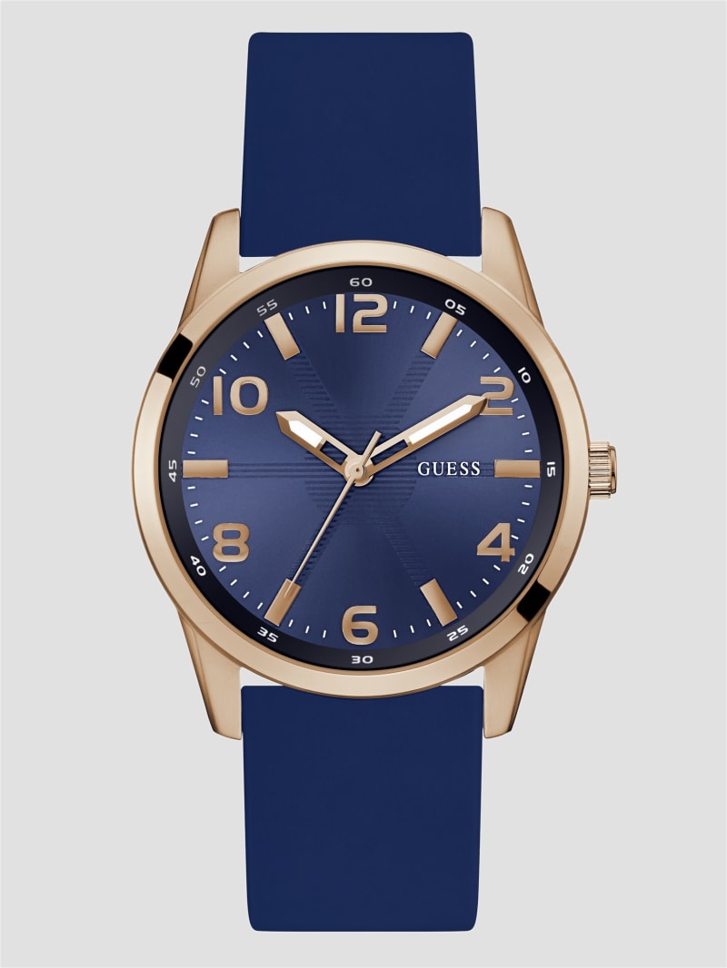 Blue and Rose Gold-Tone Silicone Analog Watch | GUESS