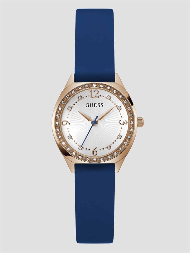 GUESS® Rose Gold-Tone and Blue Analog Watch