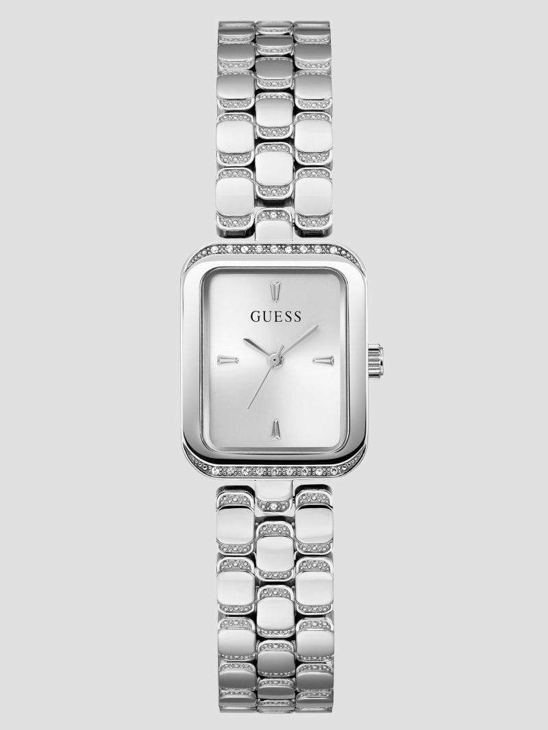 GUESS® Silver-Tone Textured Square Analog Watch