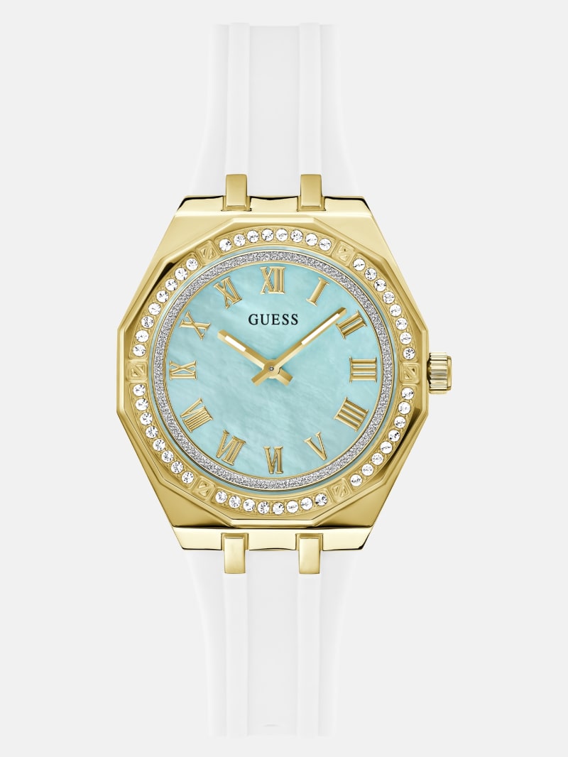 GUESS® Gold-Tone and White Analog Watch