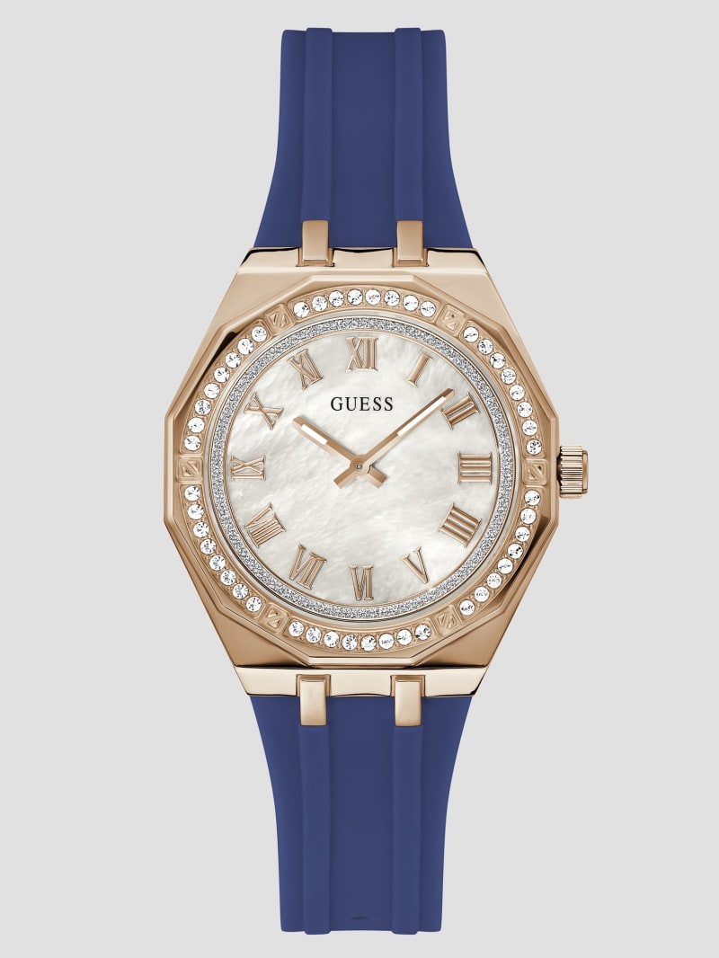 Rose Gold-Tone and Navy Silicone Analog Watch | GUESS Canada