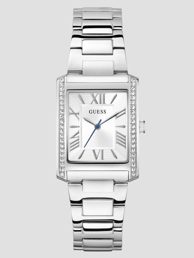 Silver-Tone Crystal Square Analog Watch | GUESS Canada