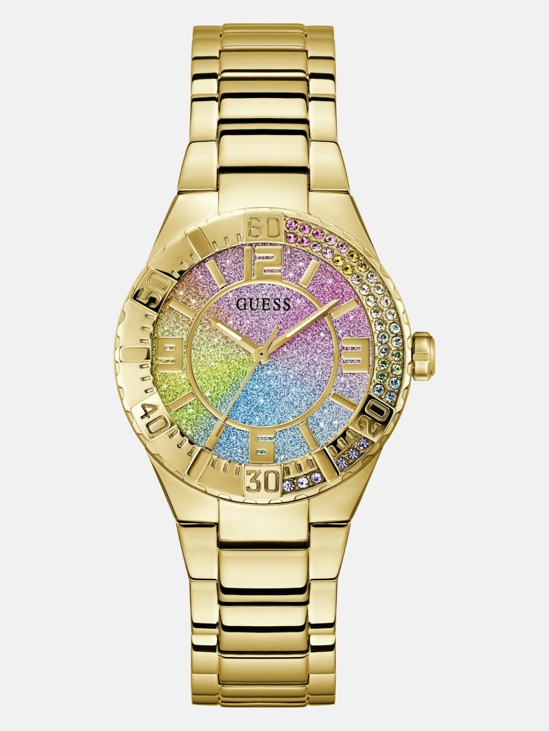 GUESS® Gold-Tone and Rainbow Analog Watch
