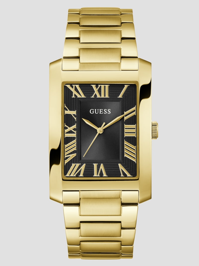 Gold-Tone and Black Square Analog Watch | GUESS