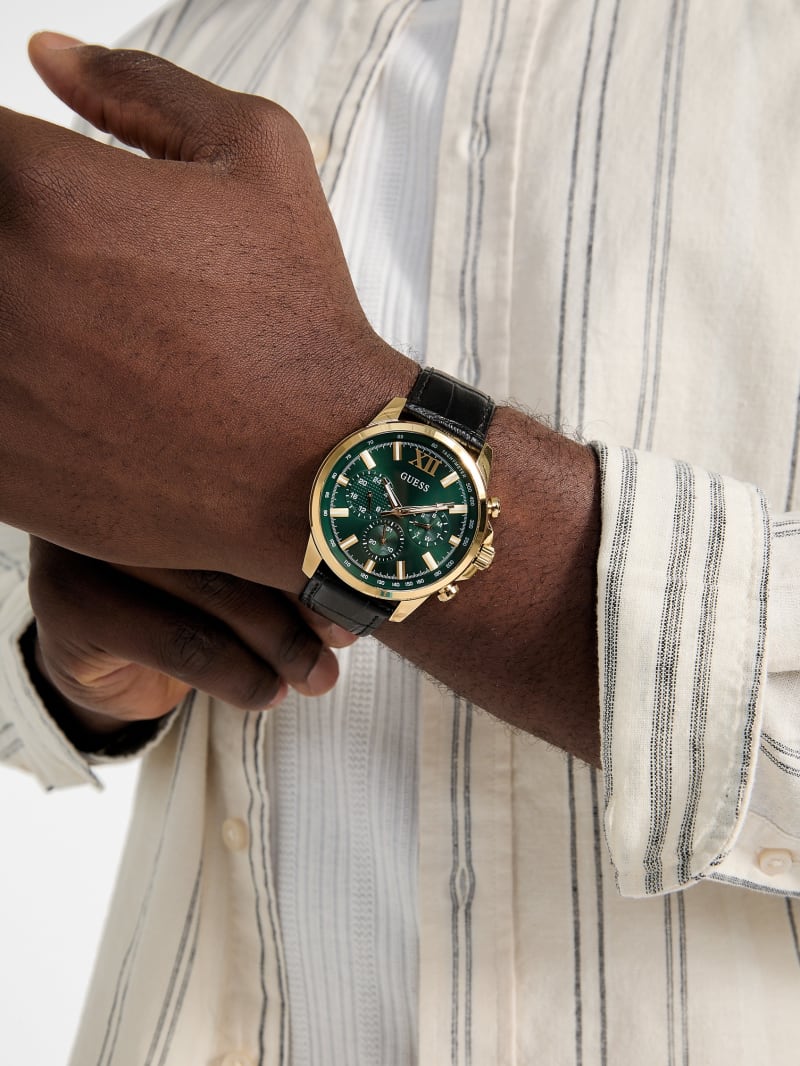 Gold-Tone Leather Multifunction Watch | GUESS Canada