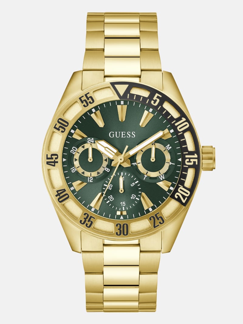 Gold-Tone and Green Multifunction Watch | GUESS