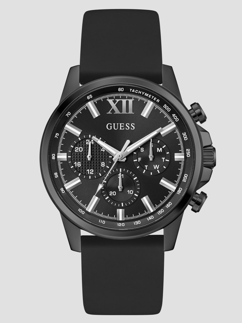 Montre multifonctionnelle en silicone noir | GUESS Canada