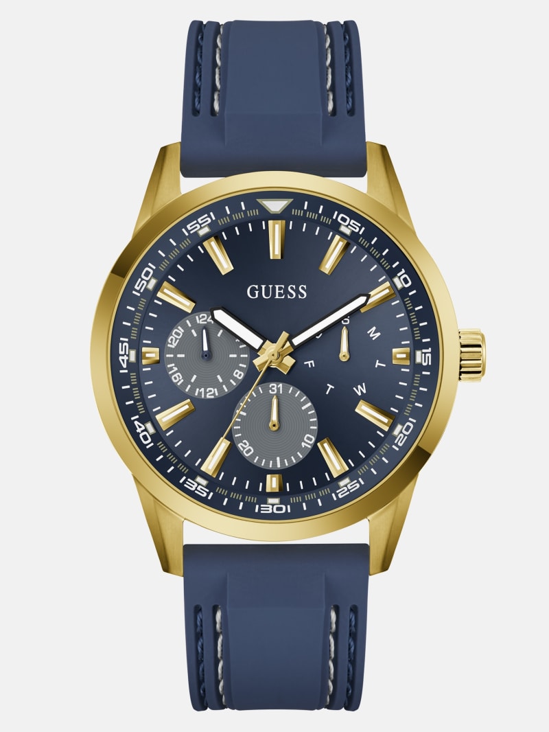 GUESS® Gold-Tone and Blue Silicone Multifunction Watch