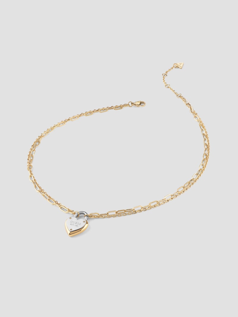 Two-Tone Heart Lock Necklace | GUESS Canada