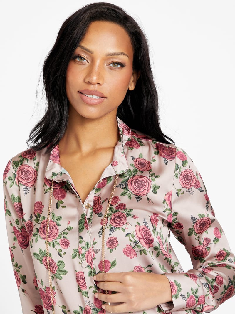 Palmer Printed Satin Shirt | GUESS Factory